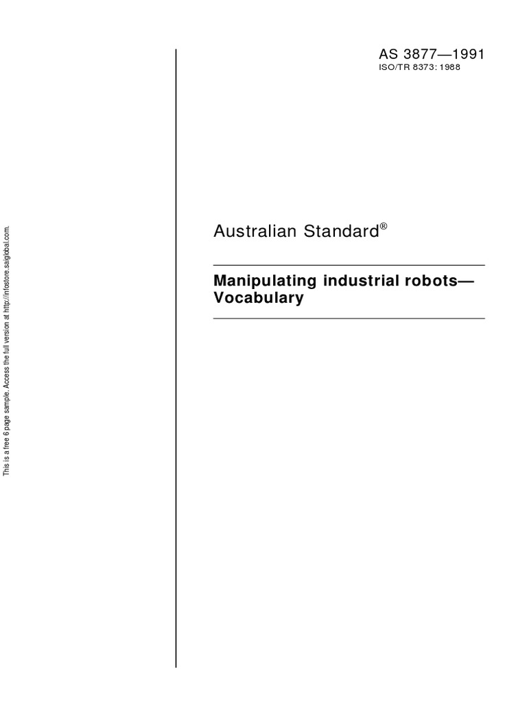 As 3877-1991 Manipulating Industrial Robots - Vocabulary | PDF ...