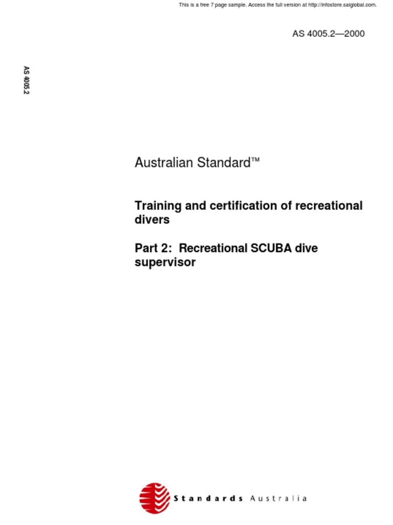 As 4005.2-2000 Training and Certification of Recreational Divers ...