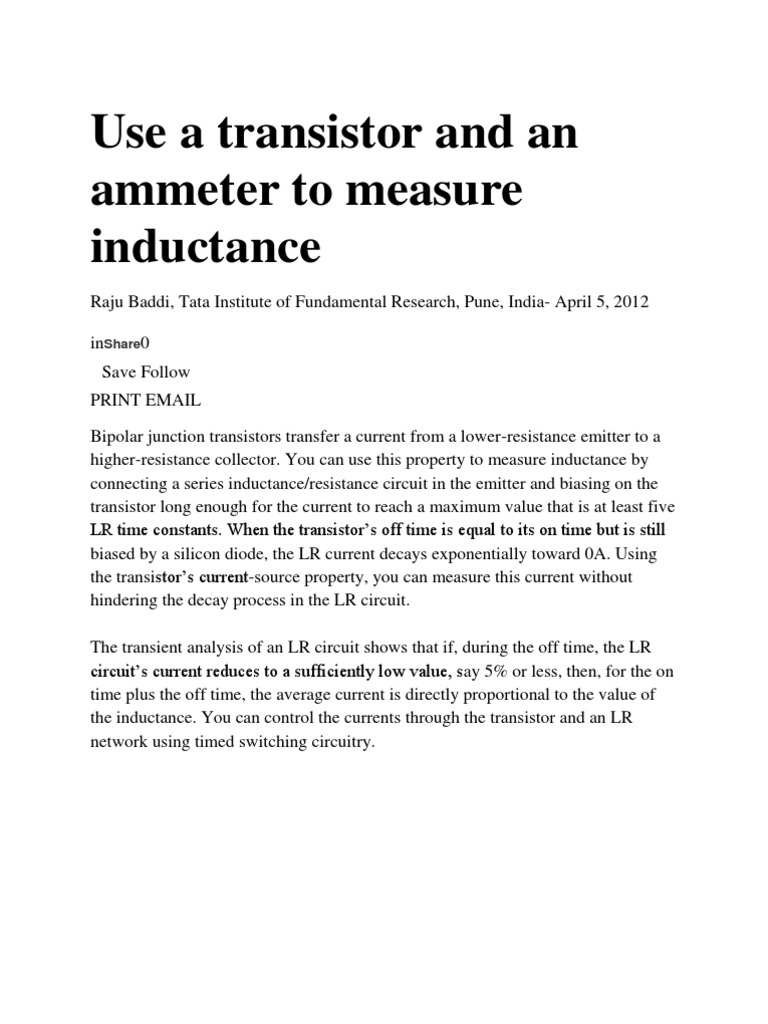 Use A Transistor and An Ammeter To Measure Inductance | PDF ...