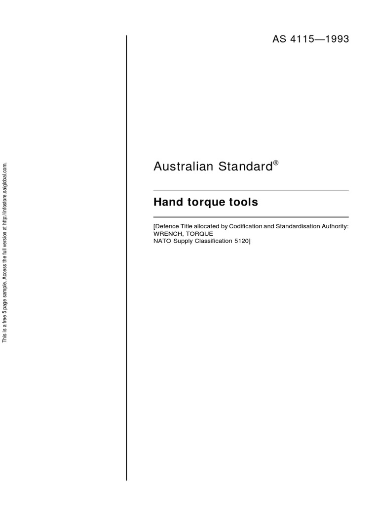 As 4115-1993 Hand Torque Tools | PDF | Screw | Steel