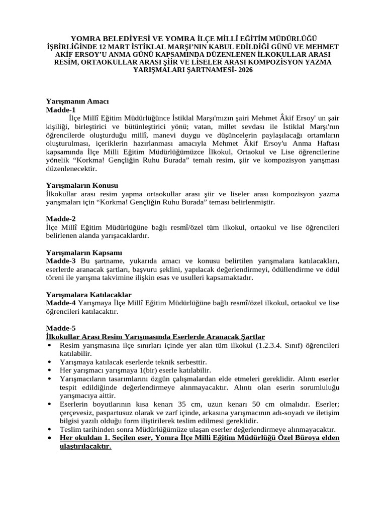 12 Mart Ilkokullar Arasi Resim Ortaokullar Arasi Siir Ve Liseler Arasi ...