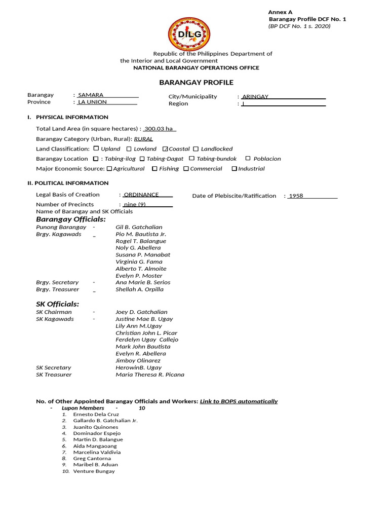 Samara Barangay Profile | PDF