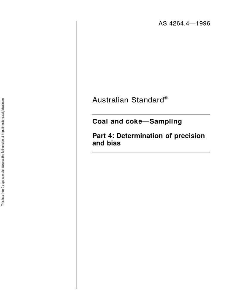 As 4264.4-1996 Coal and Coke - Sampling Determination of Precision and ...