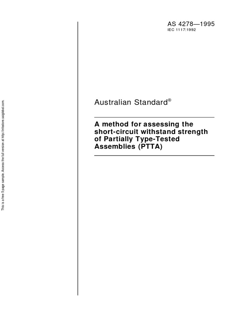 As 4278-1995 A Method For Assessing The Short-Circuit Withstand ...