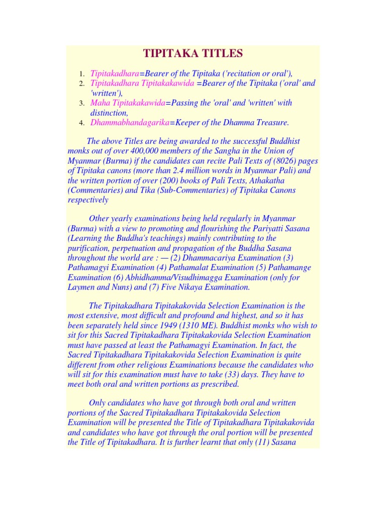 Tipitaka Titles | PDF | Schools Of Buddhism | Religious Behaviour And Experience