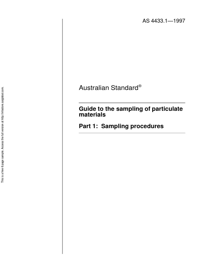 As 4433.1-1997 Guide To The Sampling of Particulate Materials Sampling Procedures | PDF ...
