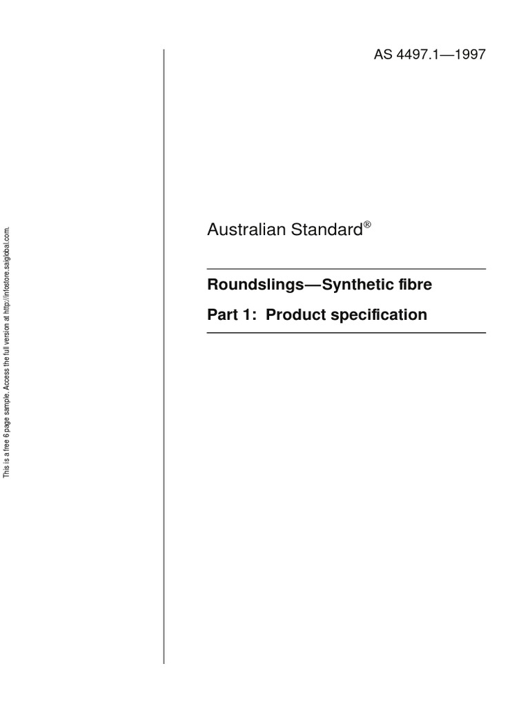 As 4497.1-1997 Roundslings - Synthetic Fibre Product Specification ...