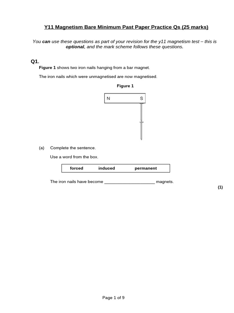 Y11 Magnetism Unit Test Practice Qs and MS | PDF | Transformer ...