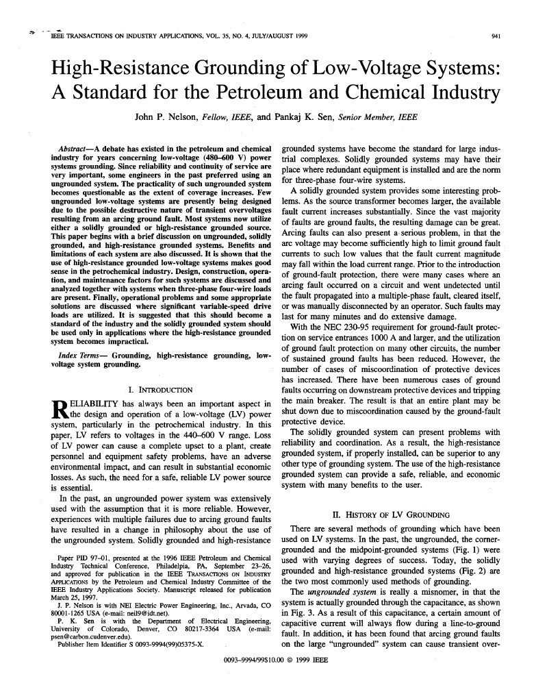 High Resistance Ground For LV System | PDF