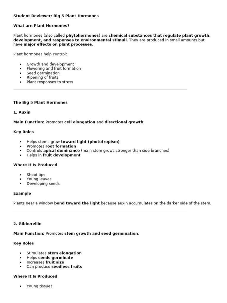 Student Reviewer Plant Hormones | PDF | Plant Hormone | Auxin