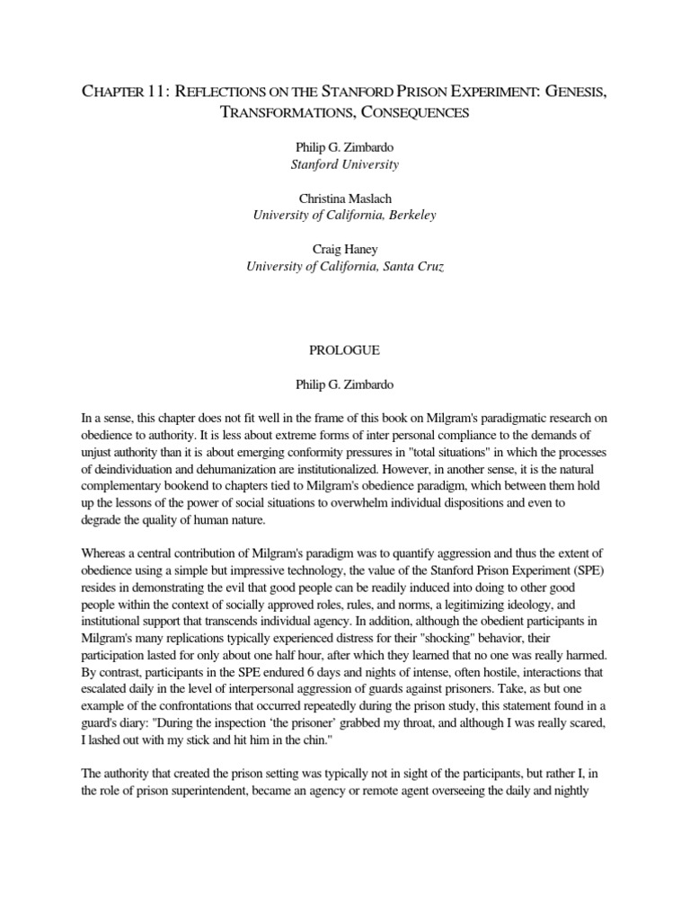 Reflections on the Stanford Prison Experiment | PDF | Obedience (Human ...
