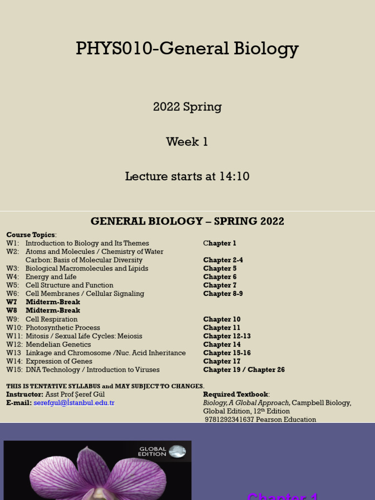 PHYS010-General Biology: 2022 Spring Week 1 Lecture Starts at 14:10 ...