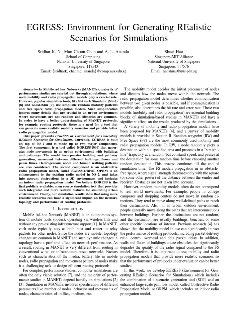 Egress: Environment For Generating Realistic Scenarios For Simulations | PDF | Routing ...