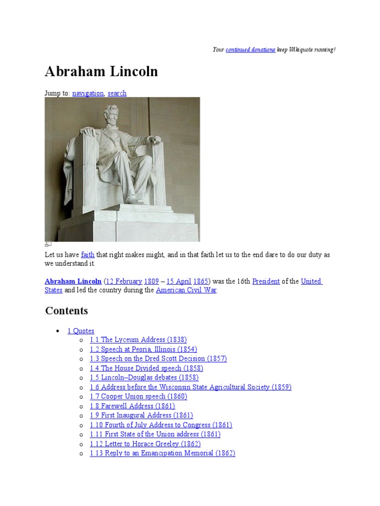 Abraham Lincoln: Jump To | Download Free PDF | Abraham Lincoln ...