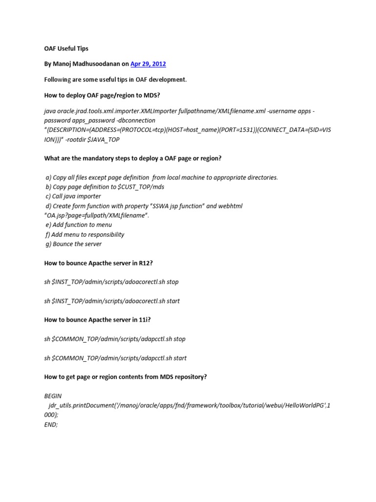 OAF Tips | Download Free PDF | Java (Programming Language) | Point Of Sale