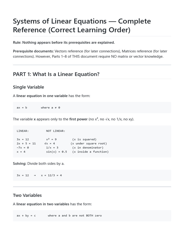Systems of Linear Equations - Complete Reference (Correct Learning ...