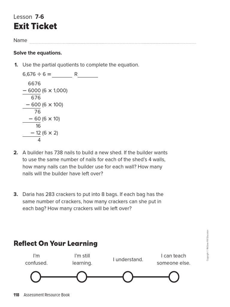 Exit Ticket - Understand Remainders | PDF