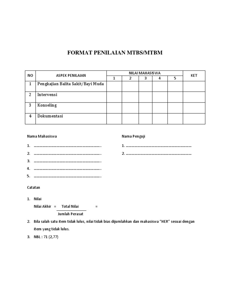Format Penilaian Mtbs | PDF