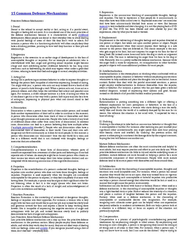 15 Common Defense Mechanisms | PDF | Anger | Denial