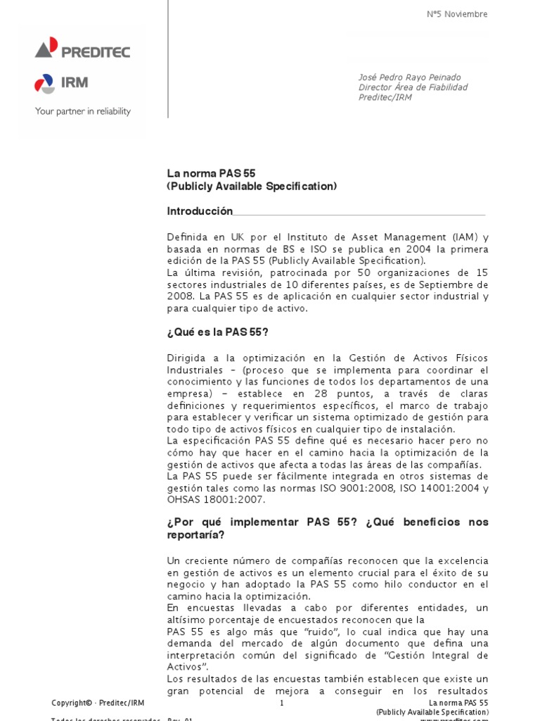 La Norma PAS 55 (Publicly Available Specification) | PDF | Ingeniería ...