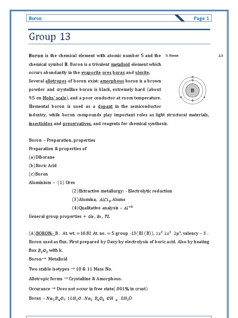 Group 13 Elements | PDF | Boron | Chemical Bond