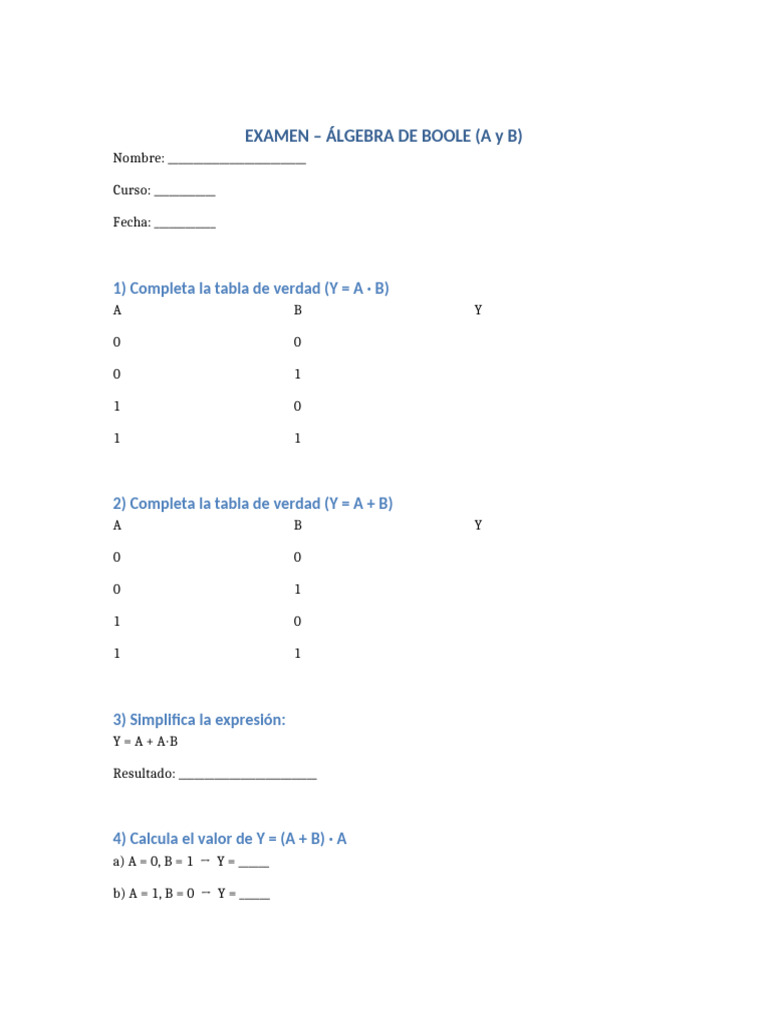 Examen Algebra de Boole | PDF
