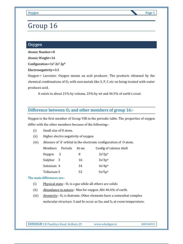 Group 16 Elements | PDF | Oxide | Oxygen