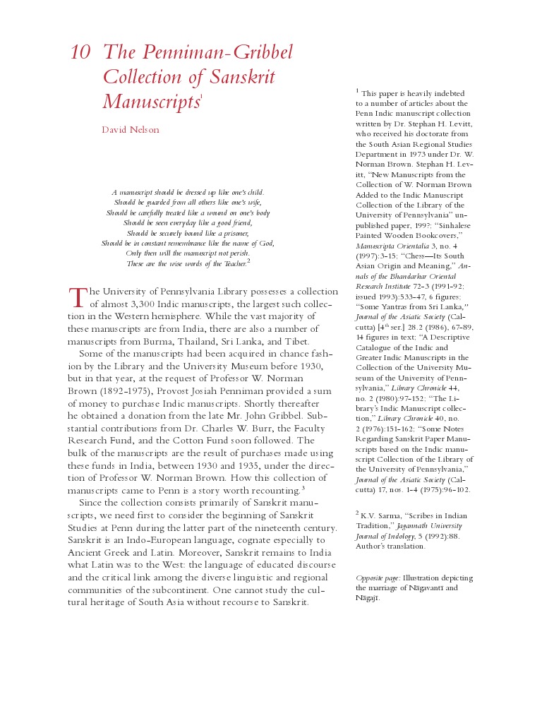 10 The Penniman-Gribbel Collection of Sanskrit Manuscripts: David ...