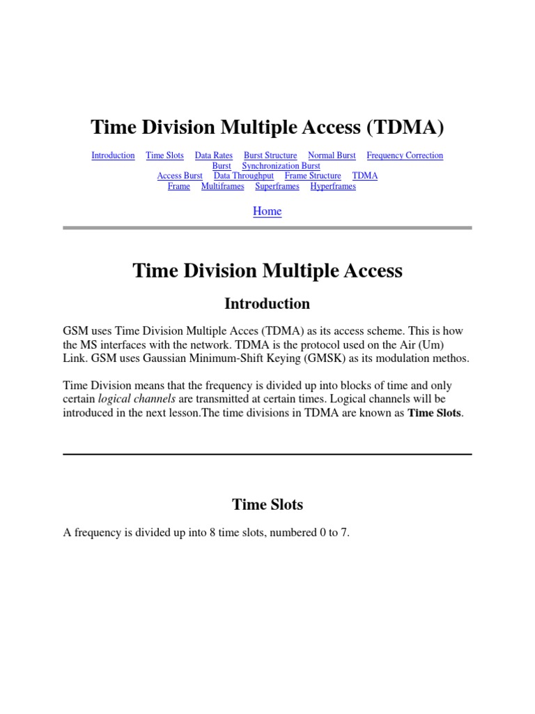 Time Division Multiple Access | PDF | Channel Access Method | Gsm