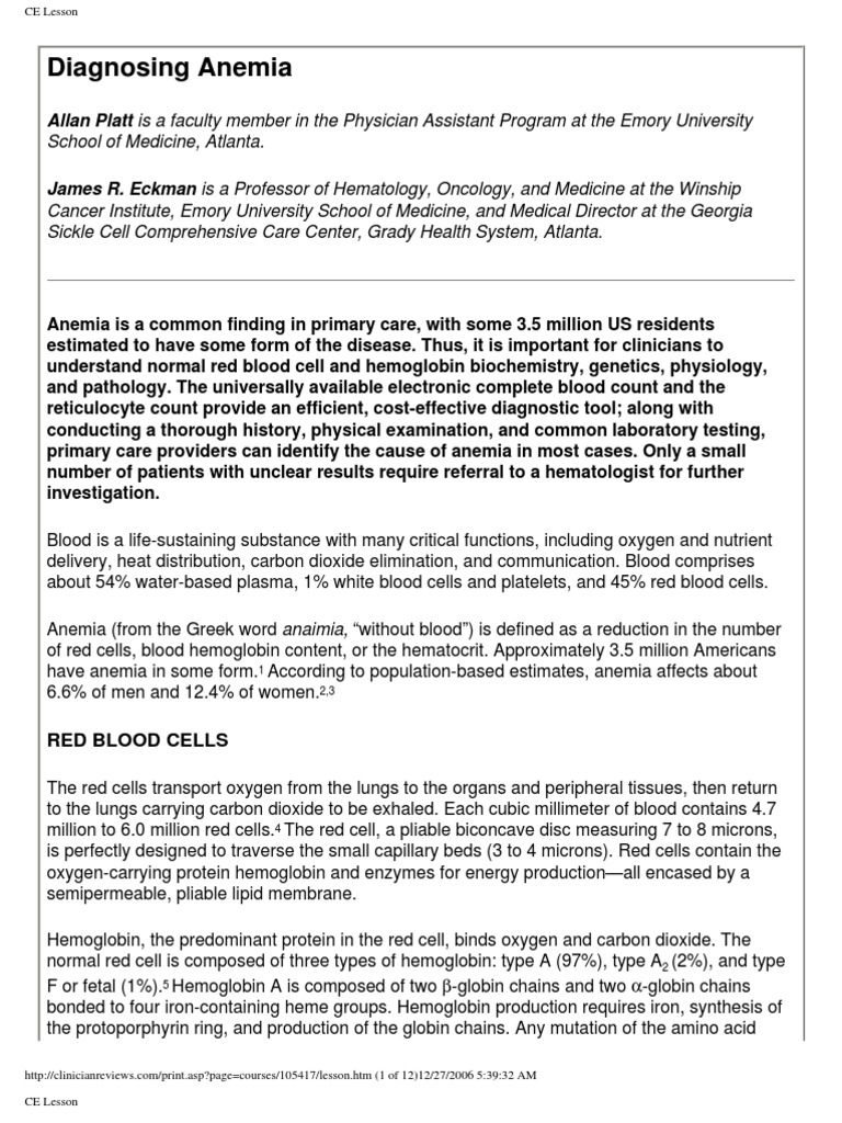 Anemia Lecture | PDF | Anemia | Red Blood Cell