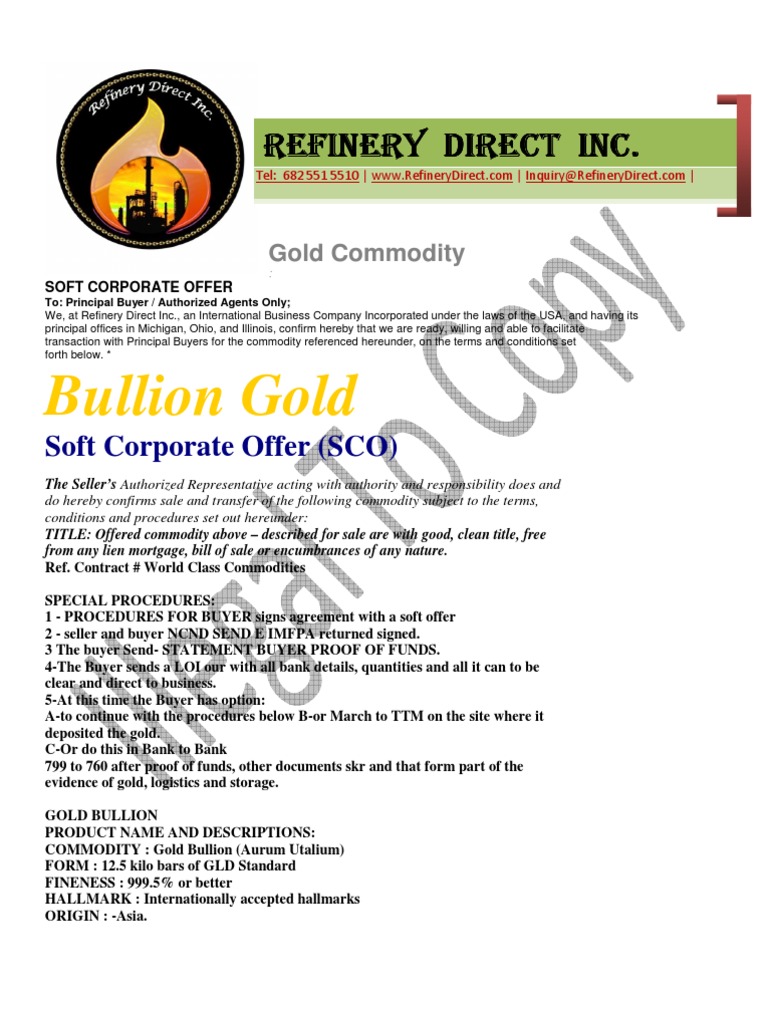 Gold Commodity Soft Corporate Offer: Terms and Procedures for the Sale ...