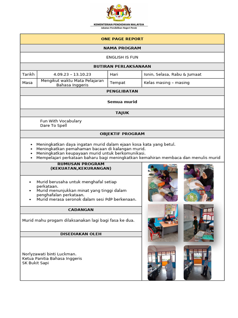 Opr English Is Fun SK Bukit Sapi 2023 | PDF