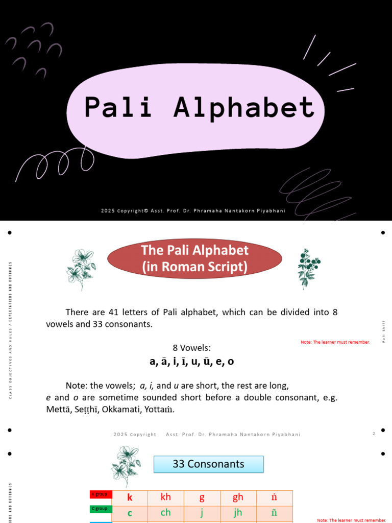 Pali Day 1 (Afternoon) - Alphabet | PDF | Grammatical Gender | Part Of ...