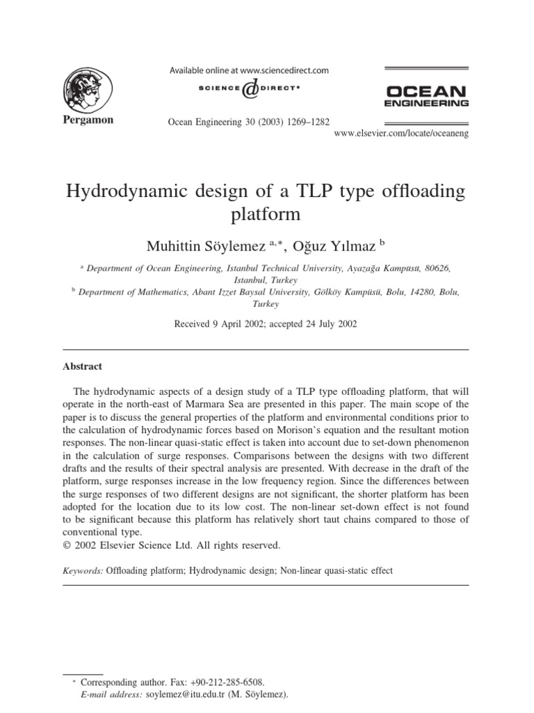 Hydrodynamic Design of A TLP Type Offloading Platform | PDF