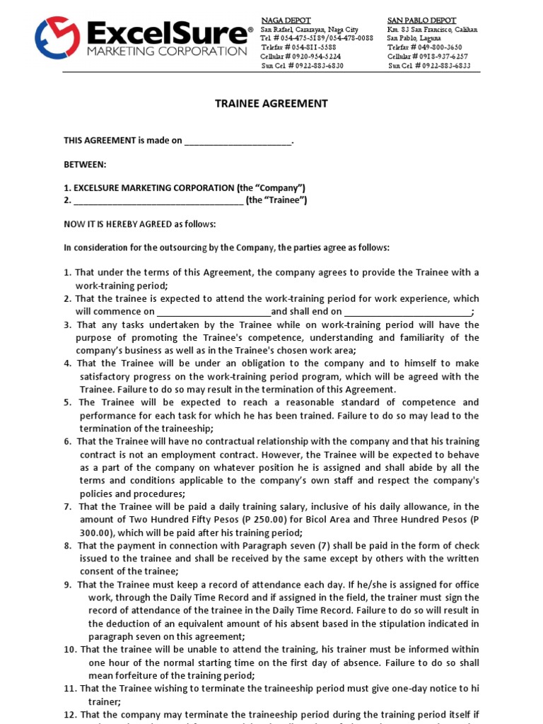 Trainee Agreement | Business Law | Private Law