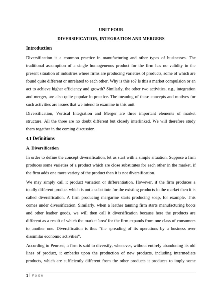 CH-4 - Diversification, Integration and Mergers | PDF | Mergers And ...