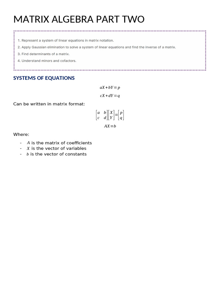 Topic 11 - Matrix Algebra Part Two | PDF