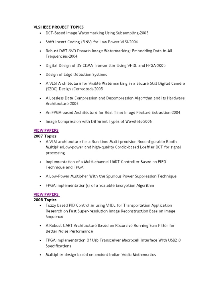 Vlsi Ieee Project Topics View Papers Pdf Field Programmable Gate Array Data Compression