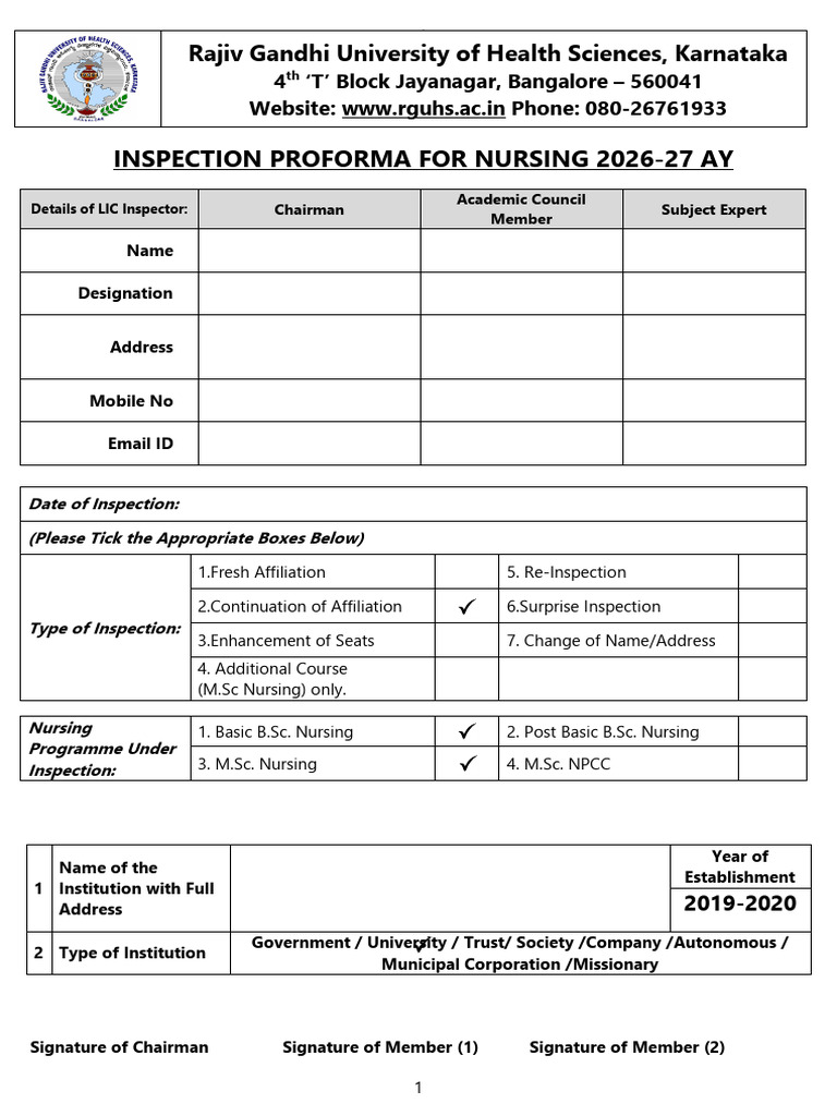 LIC Inspection Proforma Nursing 2026-27-Updated 2 | PDF | Hospital ...