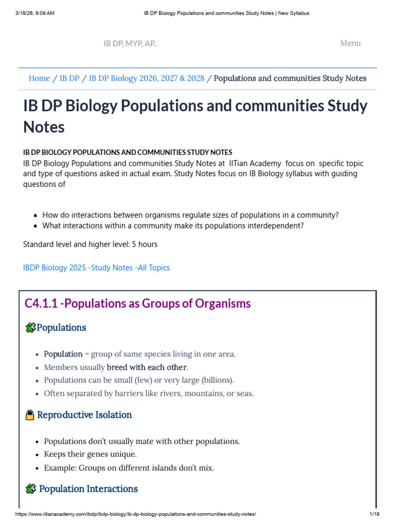 IB DP Biology Populations and Communities Study Notes - New Syllabus ...