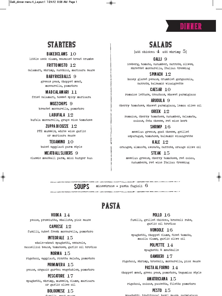 Galli - Dinner Menu Final 7.31.12 | PDF | Salad | Foods