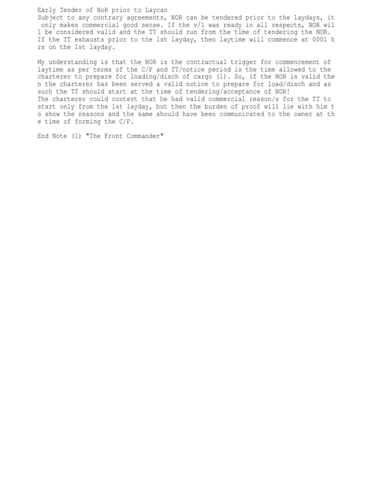 Early Tender of NOR: Laytime Rules | PDF