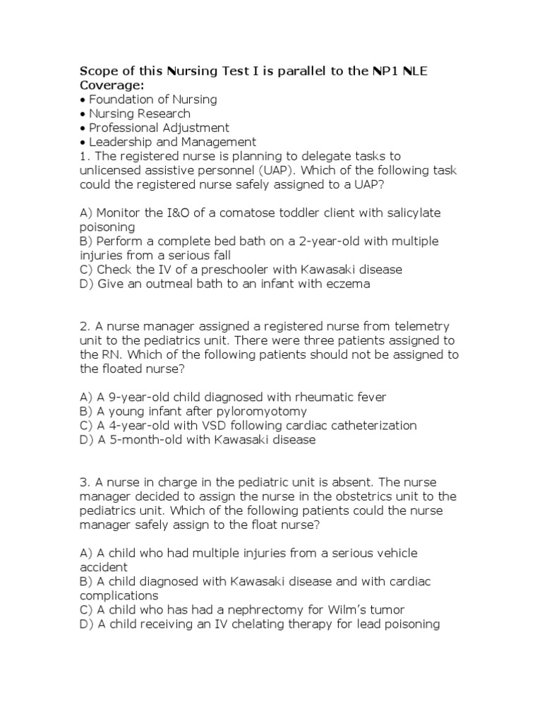 Scope of This Nursing Test I Is Parallel To The NP1 NLE Coverage | PDF ...