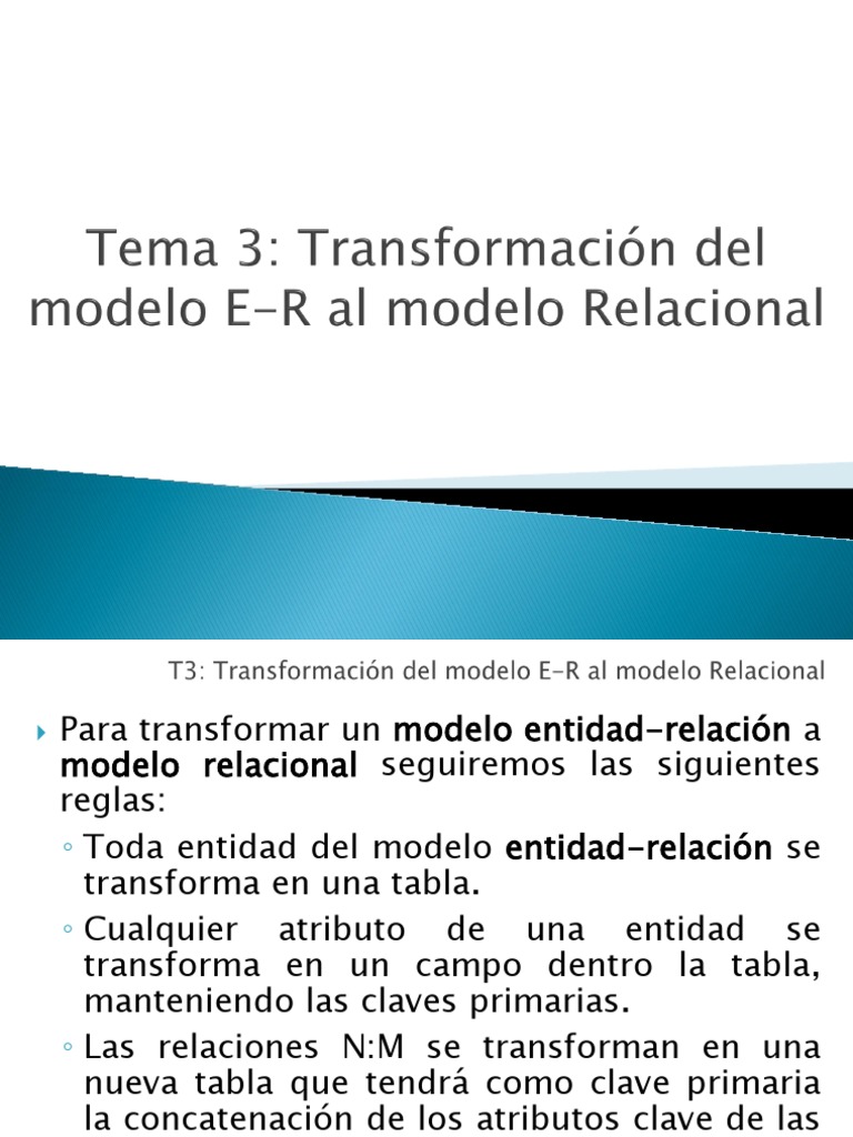 Tema 3. Transformacion Del Modelo E-R Al Modelo Relacional | PDF ...