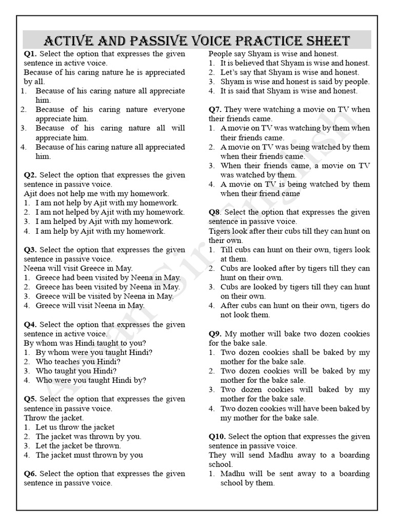 Active and Passive Voice Practice Sheet - 2 | PDF
