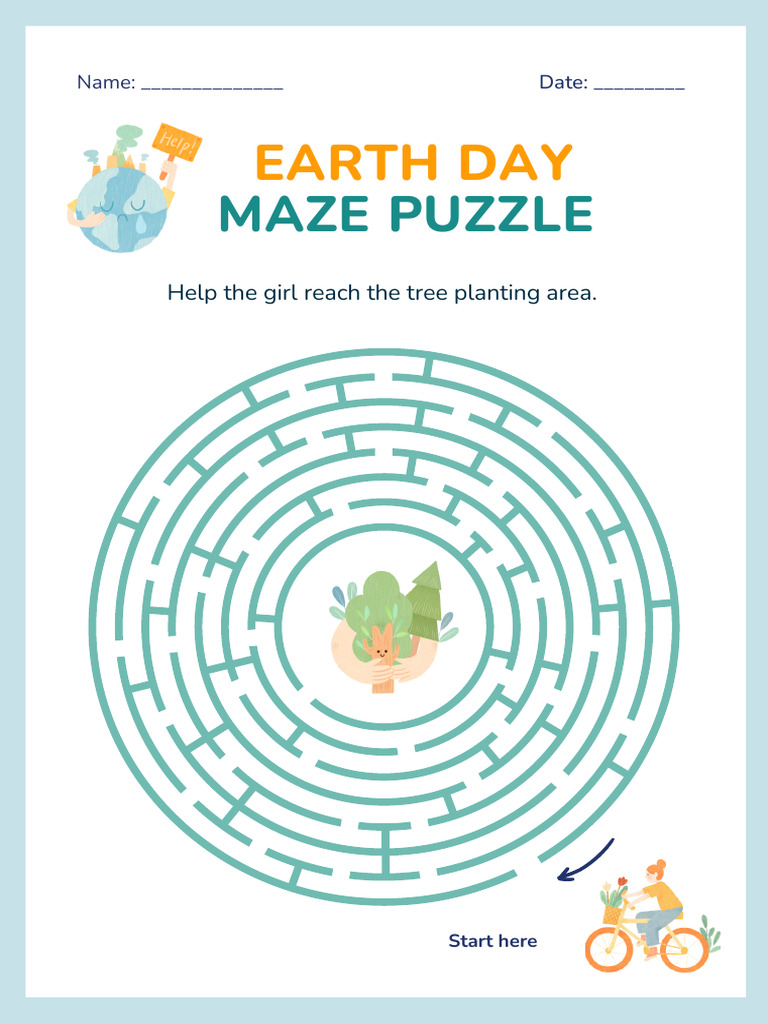 Earth Day Maze Puzzles Worksheet in White Blue Cute Style - 20260305 ...