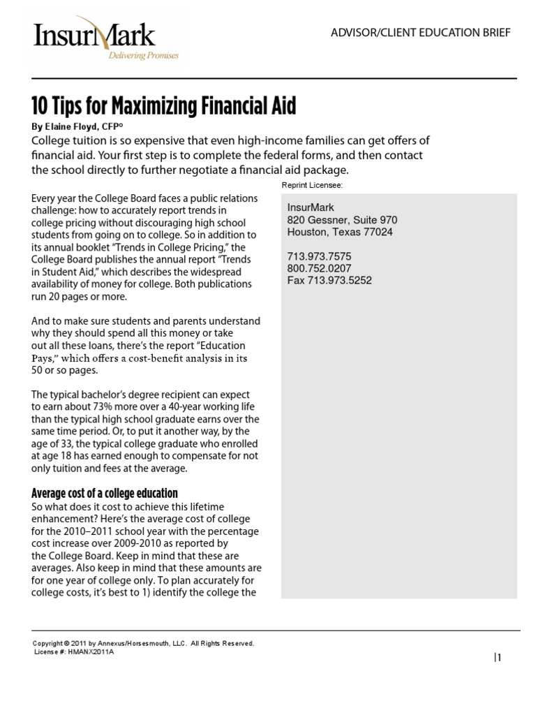 10 Tips For Maximizing Financial Aid | PDF | Student Financial Aid In ...