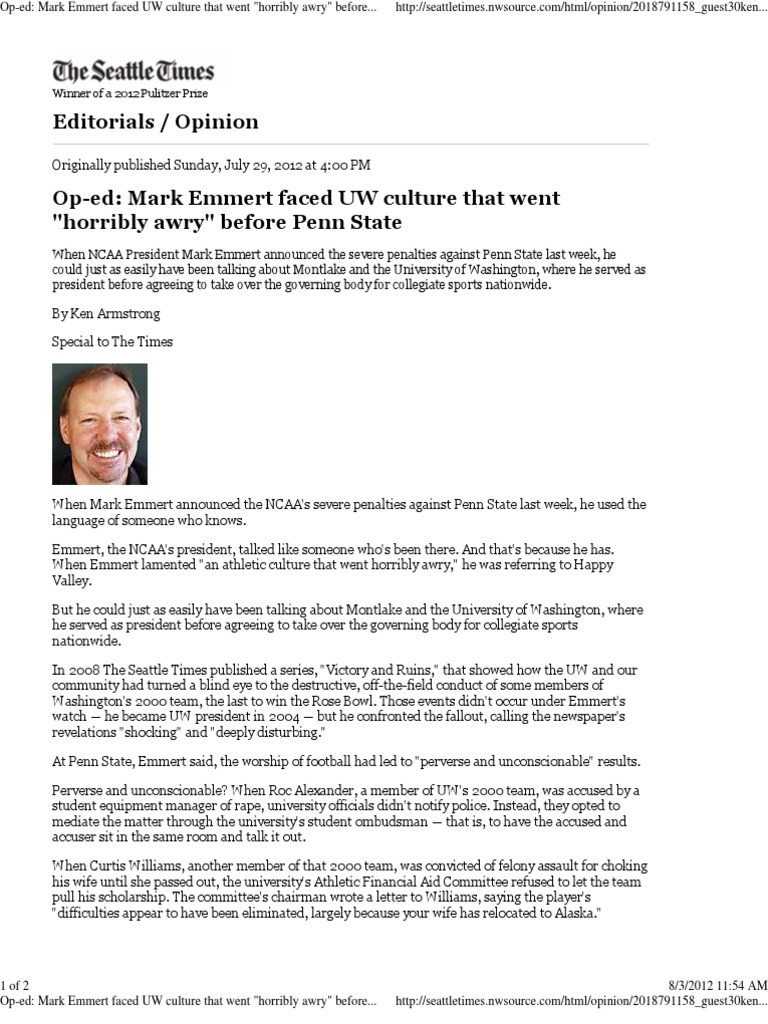Op-Ed - Mark Emmert Faced UW Culture That Went - Horribly Awry - Before ...