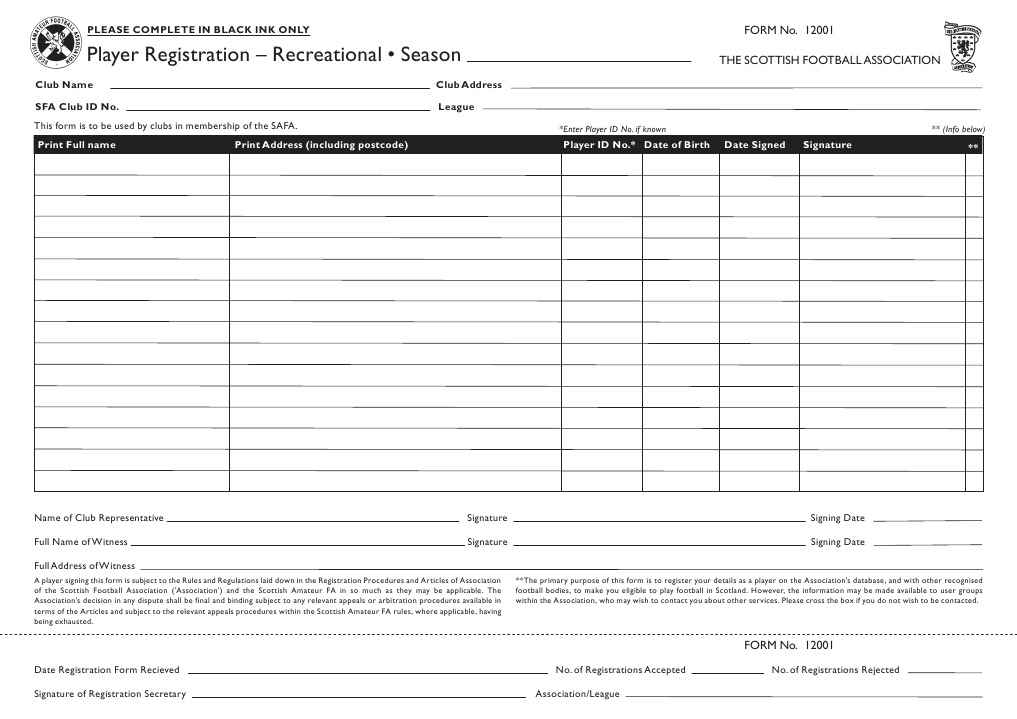 Safa Registration Form | PDF