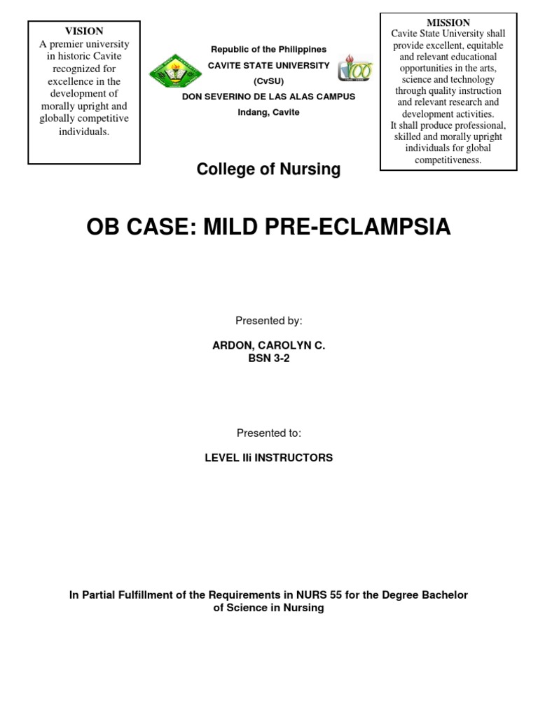Ob Case: Mild Pre-Eclampsia: College of Nursing | Download Free PDF | Menstruation | Nursing
